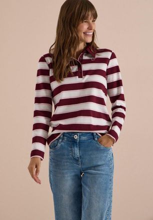 Cecil Langarm-Poloshirt mit Streifen und Stickerei