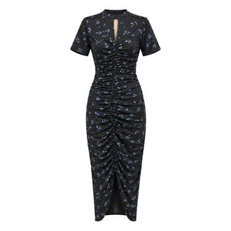 Mar De Margaritas Robe Mi-longue &agrave; Col Haut et Trou de Serrure - Femme - Robes - Noir - Taille: 38 FR