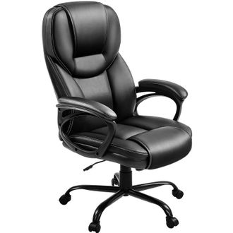 Yaheetech Yaheetech - Chaise de Bureau en Similicuir avec Dossier Haut Ergonomique Support Lombaire Hauteur R&eacute;glable Base en M&eacute;tal Blanc R&eacute;sistant Blanc