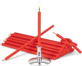 NKlaus Kerzenhalter mit Festtagkerzen rot Tropffrei L 185mm Premium Paraffinwachs 40056