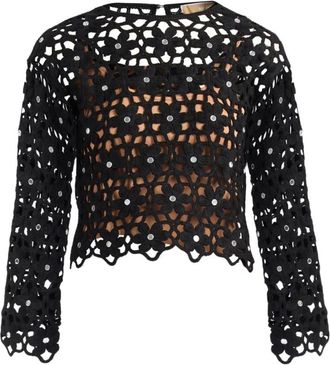 Michael Kors Femme, Tops, Noir, Taille: 40 FR Top Crochet Floral Orn&eacute; de Miroirs