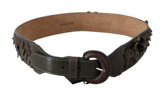 Ermanno Scervino Womens Dark Brown Leather Round Buckle Waist Belt