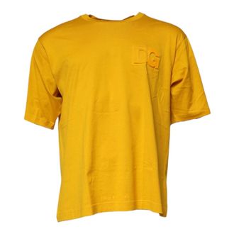 Dolce & Gabbana Dunkelgelbes Logo Baumwoll T-Shirt mit Rundhalsausschnitt - - Tops - Herren - Gelb - M