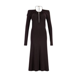 Ferragamo Elegantes Espresso Crepe Kleid mit goldenen Perlen - - Dresses - Damen - Braun - XS