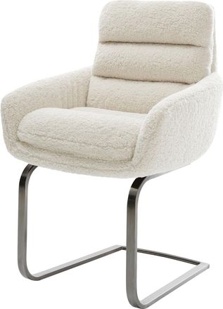 DELIFE Schwingstuhl Abelia-Flex mit Armlehnen Freischwinger flach Graphit Teddystoff Beige