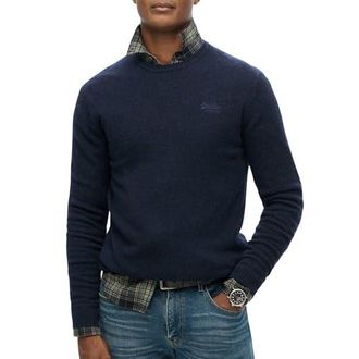 Superdry Essential Slim Fit Crew Jumper Sweater, Bleu fonc&eacute;, S Homme