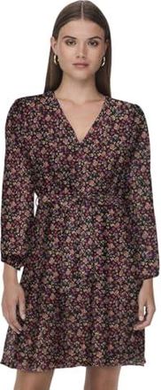 Only Only Robe de Tous Les Jours pour Femme avec col en V et Ceinture &agrave; la Taille, Noir, M
