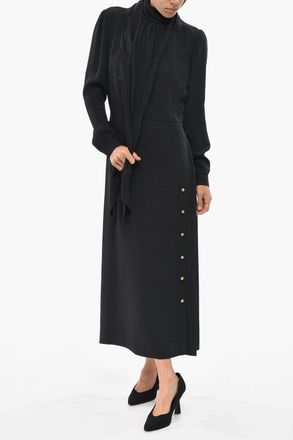 Prada Maxi Tie-Neck Dress with Gold-Effect Jewel Buttons Prada