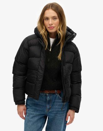 Superdry Pufferjacke in Schwarz mit Kapuze