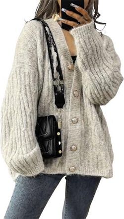 Generic Veste tricot&eacute;e ample avec boutons pour femme - Cardigan dhiver pour garder au chaud - Mode d&eacute;contract&eacute;e, Abricot, Taille XS