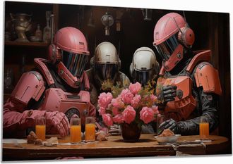 Wallario Herdabdeckplatte/Spritzschutz aus Glas, 1-teilig, 90x52cm mit 13mm hohen Füßen, für Ceran- und Induktionsherde, Astronauten beim Frühstück