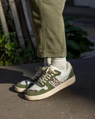 Faguo Baskets l&eacute;opard et kaki cuir