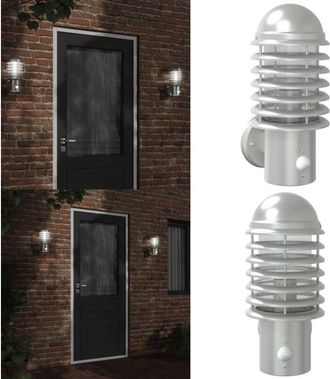 vidaXL Au&szlig;enwandleuchte mit Bewegungsmelder Silbern Edelstahl - Outdoor-Beleuchtung - Wandleuchte - Edelstahl - Bewegungsmelder - LED-Leuchte - Home & Living