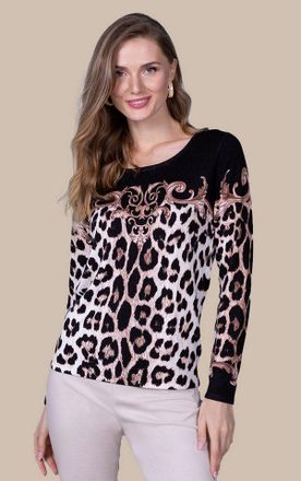 Passioni Strickpullover mit Leo- und Ornament-Muster