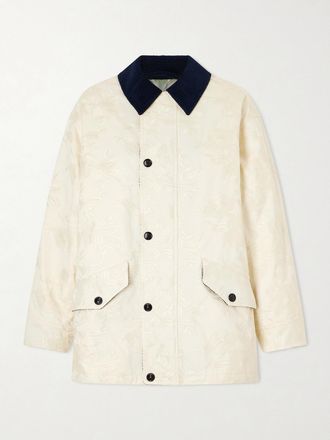 La DoubleJ Truffle Jacke Aus Baumwoll-twill Mit Gebl&uuml;mtem Jacquardmuster Und Cordbesatz - Creme