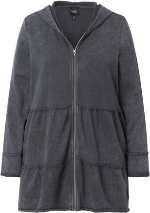 Ulla Popken Sweatjacke Long-Hoodiejacke Vintage-Look A-Linie Kapuze