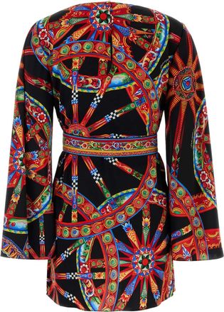 Dolce & Gabbana Womens Printed Stretch Crepe Dress Ruote Carretto Fnero Exterior: Silk Elastane Camicie Shirt