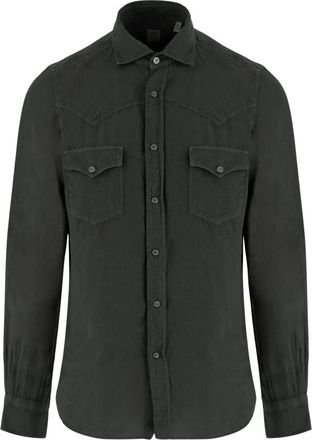 Finamore Homme, Chemises, Vert, Taille: 4XL Linen Shirt