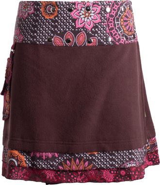 vishes Alternative Bekleidung - Damen Warmer Wickelrock Rock zum Wickeln mit Druckkn&ouml;pfen Mandalas braun 34-42