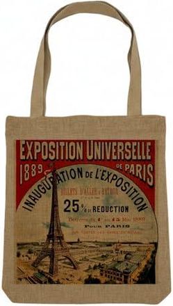 Fabulous Sac Shopping Tote Bag Aspect Lin - Exposition Universelle 1889 Paris Affiche Tour Eiffel Vintage - Sac de Courses Toile Epaisse 360g Beige Naturel Cab