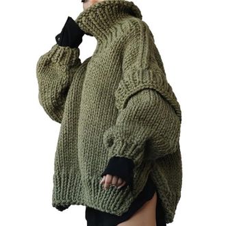 Generic Chandail surdimensionn&eacute; en tricot &eacute;pais &agrave; manches longues et col roul&eacute; pour femme, coupe d&eacute;contract&eacute;e, taille M, pour le quotidien, le travail et les 