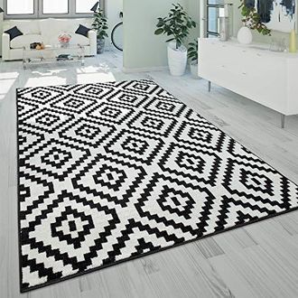 Paco Home Tapis Salon, Tapis de Couloir Motifs, Coloris Et Tailles Variés, Poils Ras, Dimension:70x140 cm, Couleur:Noir-Blanc