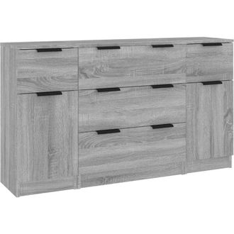 vidaXL 3-tlg. Sideboard-Set Grau Sonoma Holzwerkstoff - Vidaxl