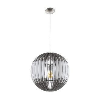 Eglo Pendelleuchte Olmero, H&auml;ngelampe Esszimmer, Esszimmerlampe aus Holz in Grau und Wei&szlig;, Metall in Silber, E27 Fassung, H 200 cm, &Oslash; 70 cm