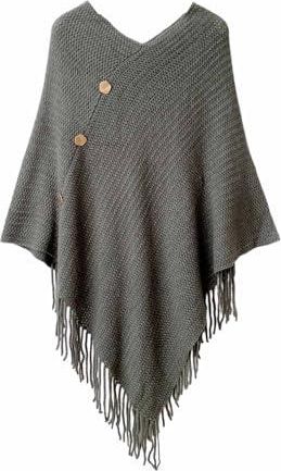 Generic Poncho Femme Hiver Chaud Chale Femme Hiver Chaud Cape Femme Effet enveloppant Ch&acirc;le Tricot&eacute; Ajour&eacute; Boutons Franges L&eacute;ger Superposition Douce