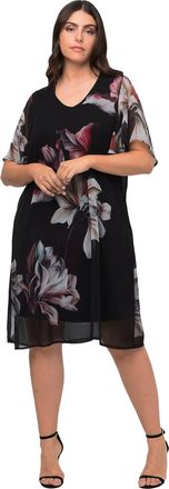 Ulla Popken Damen Print Kleider, Offwhite, 54-56