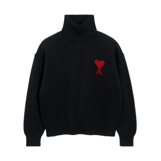 Ami Femme, Pulls, Noir, Taille: 36 FR Pull Col Roul&eacute; De Coeur
