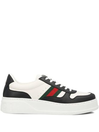 Gucci Low-Top Sneaker - Signature Lace-Up Flat Shoes With Green - Gr. 9_5 - in Wei&szlig; - f&uuml;r Damen