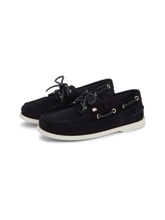 Tommy Hilfiger Bootsschuh TOMMY HILFIGER HILFIGER SUEDE BOAT SHOE, Damen, Gr. 40, dunkelblau, Veloursleder, Schuhe Bootsschuh, Freizeitschuh, Halbschuh, Schn&uuml;rer mit