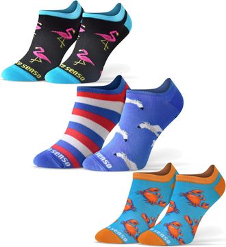 Sesto Senso Lustige Sneaker Socken Baumwolle Bunte F&uuml;&szlig;linge Damen Herren 3 Paar Funny Socks Krabbe M&ouml;we Flamingo 35-38 3 Sommer