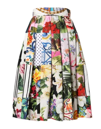Dolce & Gabbana Womens Multicolor Patchwork High Waist Midi Skirt