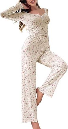 Feoya Ensembles de Pyjama Femme 2 Pi&egrave;ces Hiver &agrave; Manches Longues Doux et Pantalon Pajamas DInt&eacute;rieur Confortable Femmes V&ecirc;tements Jaune M
