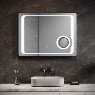 Sonni Led Badspiegel Badezimmer Lichtspiegel 80 x 60 cm Bad Spiegel mit Beleuchtung Touchschalter led Kometikspiegel mit Rasiersteckdose - Sonni