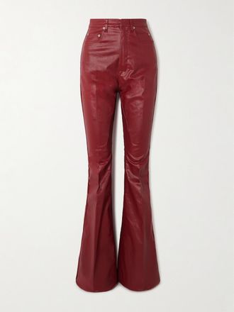 Rick Owens Pantalon Évasé En Coton Mélangé Enduit Bolan - Rouge