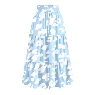 Generic Jupe longue, &eacute;lastique, taille haute, pliss&eacute;e, style r&eacute;tro, trap&egrave;ze, avec collants pour femme en laine, bleu ciel, XXL