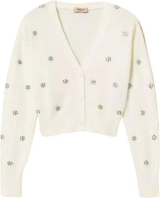 Twinset Femme, Pulls, Blanc, Taille: 40 FR Cardigan en Angora avec Applications Florales