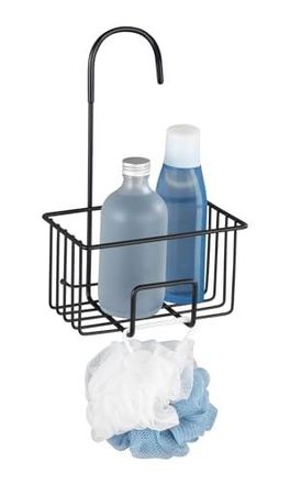 WENKO Caddie de douche Mod. Milito organiseur salle de bains suspendu en acier inoxydable noir élégant rangement pratique 18 x 28,5 x 13 cm