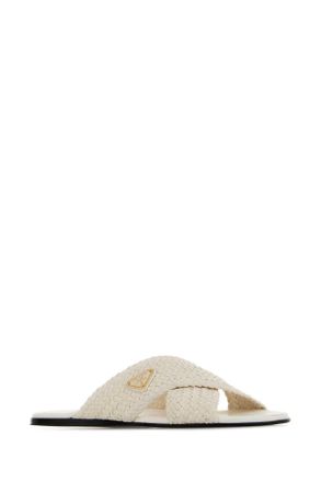 Prada Womens Woven Leather Flat White
