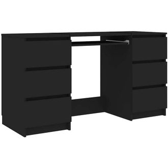 vidaXL Vidaxl - Bureau droit noir 140x50x77 cm - Agglom&eacute;r&eacute; avec 6 tiroirs - Espace de rangement optimal pour petits bureaux