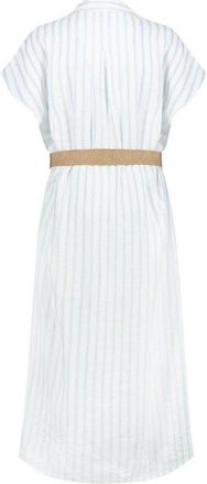 Eight2Nine A-Linien-Kleid Damen Blusenkleid mit Bastg&uuml;rtel Sommerkleid, Leinen-Viskose-Mix, elastische Taille, gestreift oder uni