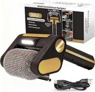 Generic Brosse De Gril &eacute;lectrique, Nettoyeur De Barbecue Sans Fil 4000 mAh Avec Lumi&egrave;re Led, Rouleau &eacute;lectrique En Acier Inoxydable De 350 Tr/min, Brosse De G
