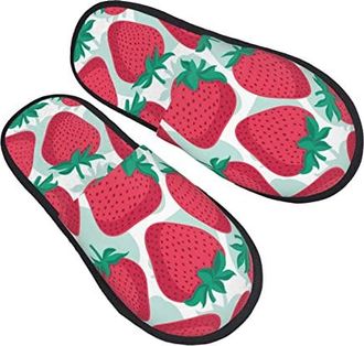 Generic Fraise Mignonne Et Feuilles Vertes Homme Femme Slippers Chaud Chaussons L&eacute;g&egrave;res Pantoufles Pour Ext&eacute;rieur Automne Hiver L