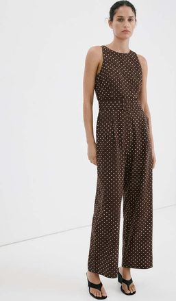 Mango Combinaison lin pois avec ceinture chocolat - Femme - XXS - MANGO