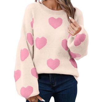 Generic Pull &agrave; col rond pour femme - Pull en tricot surdimensionn&eacute; - Automne - Hiver - T-shirts - Haut pour fille - Pull de Saint-Valentin - Pull pour femme -