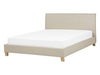 Beliani Klassisches Polsterbett Doppelbett hohes Kopfteil Polsterbezug beige Sennez