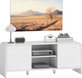 HOMCOM TV-M&ouml;bel 110 cm, TV-M&ouml;bel f&uuml;r Fernseher bis 55 Zoll mit 2 T&uuml;ren, 2 offenen F&auml;chern und verstellbarem Regal, abgerundete Ecken, skandinavischer Stil, T